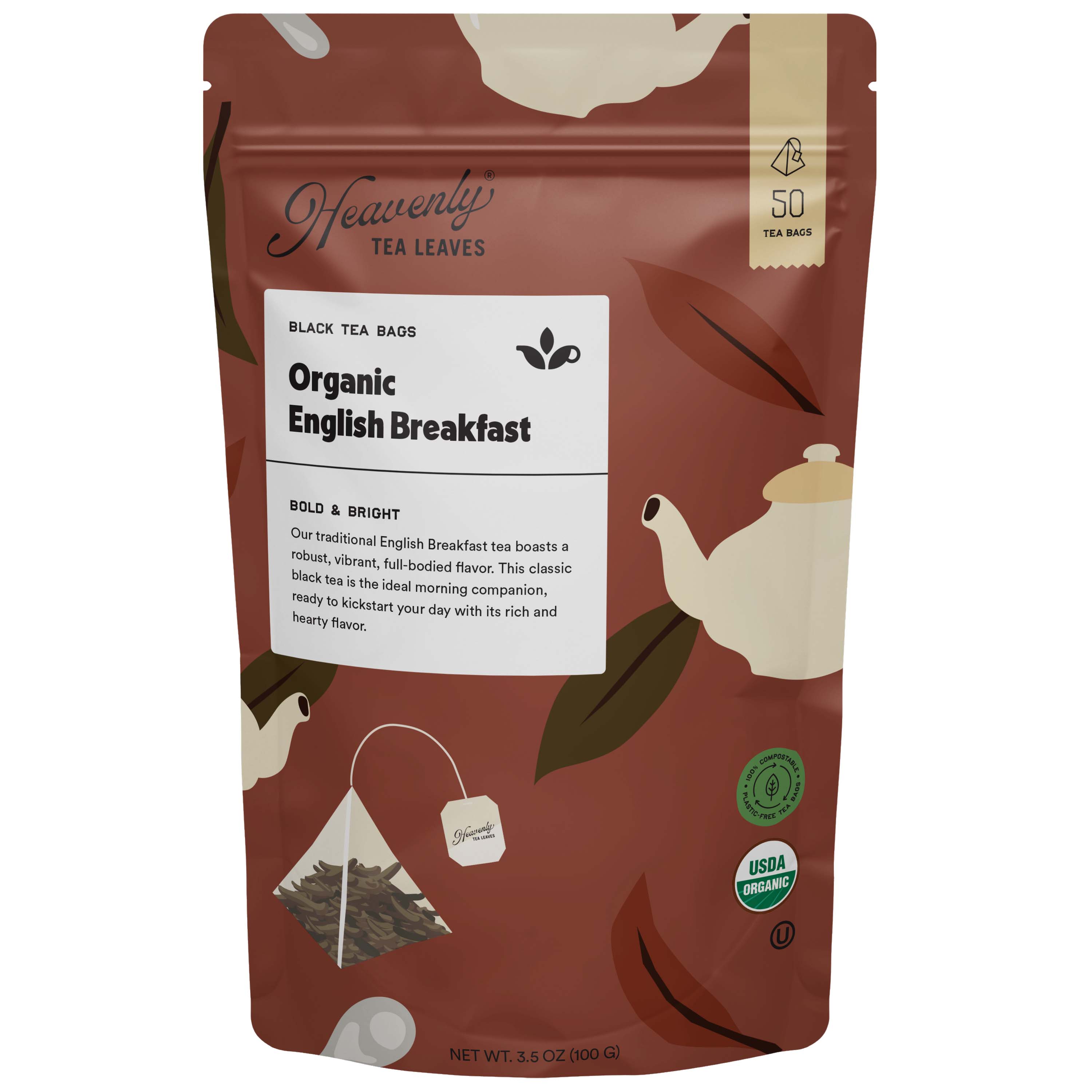 Organic English Breakfast, Compostable Pyramid Tea Bags – Heavenly Tea ...
